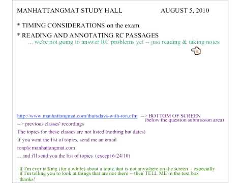 18 Thursdays With Ron August 5 2010 Timing Considerations