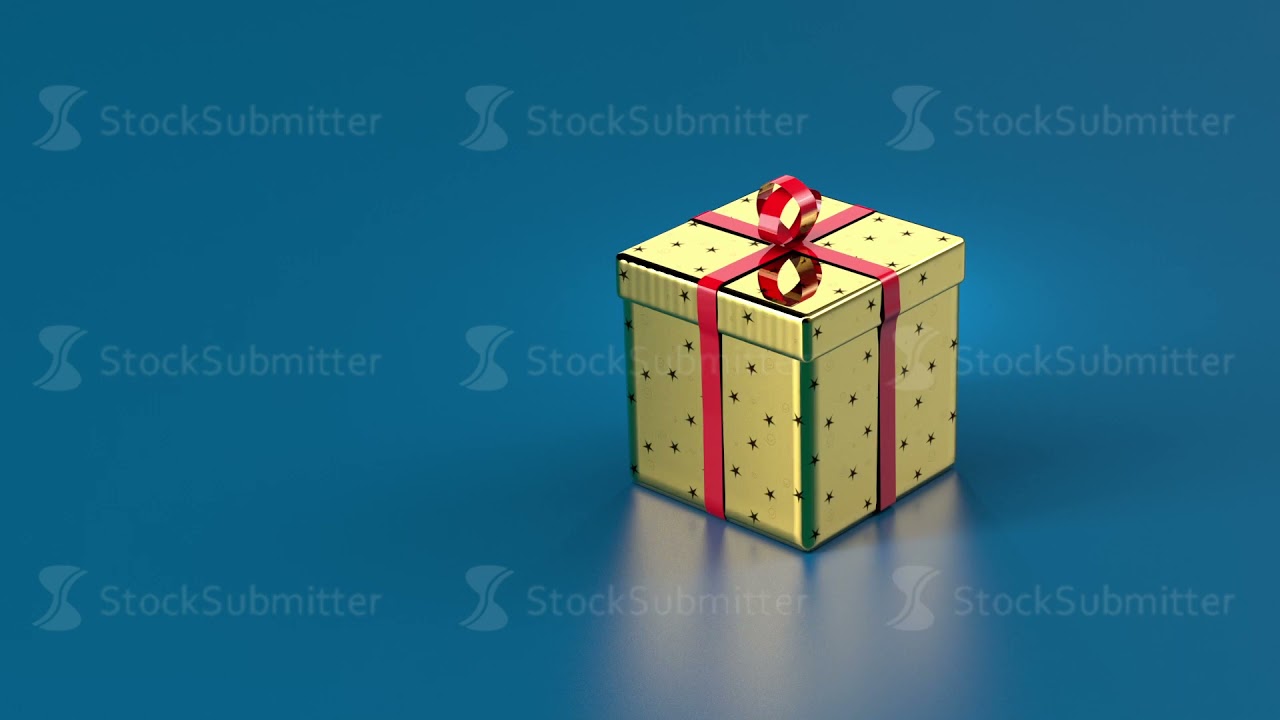 a gift with a red ribbon goes out, the camera flies into the box into the green screen. 3d render
