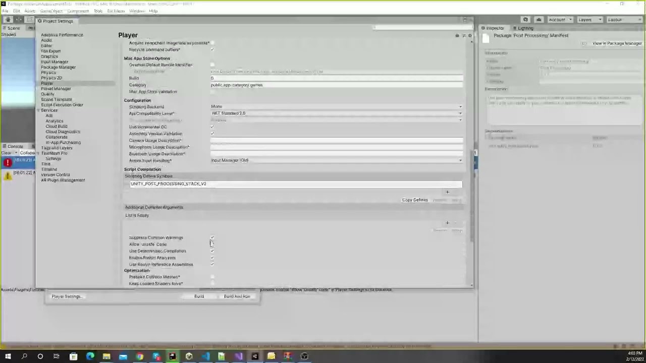 Unity3d How to Enable Unsafe Code in Player Settings