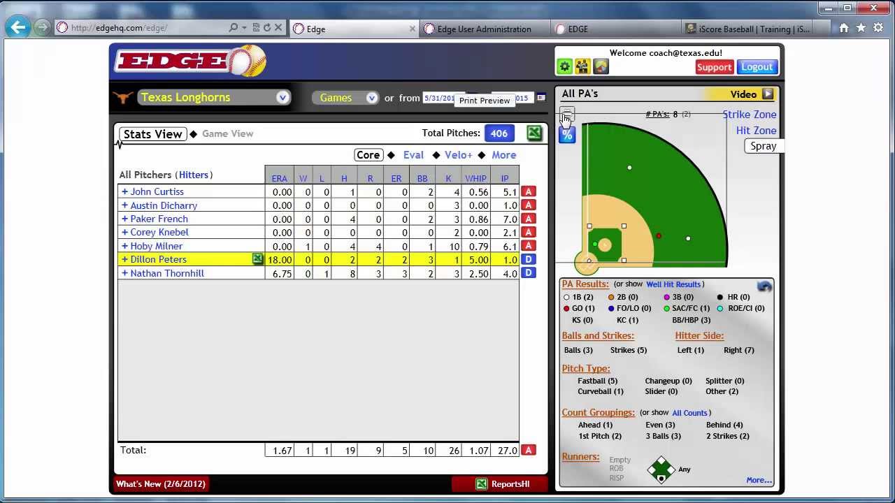 Baseball/Softball visualization charts with edgeHQ