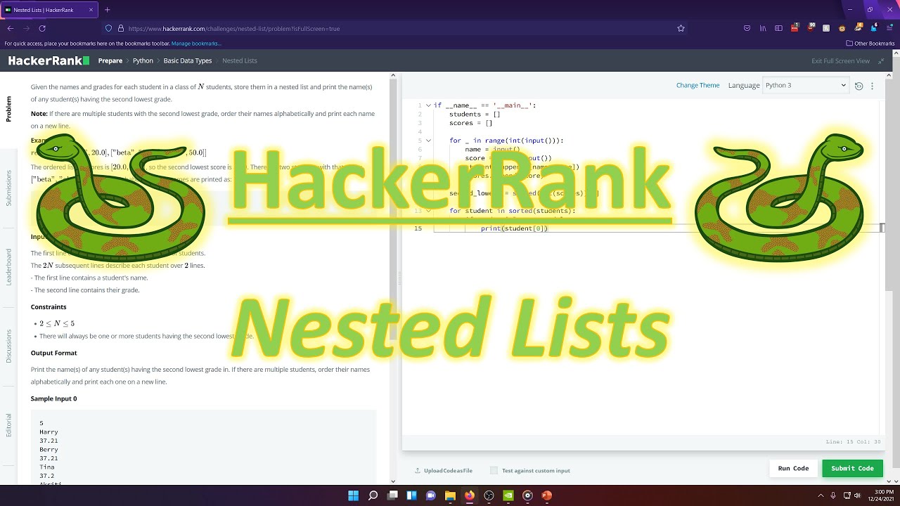 HackerRank (Python): Nested Lists