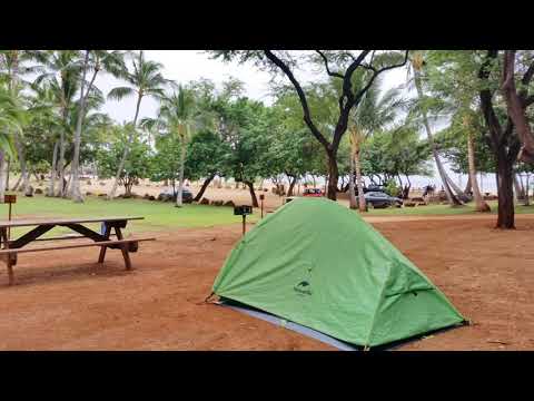 Lanai camping at Hulopoe Beach campground with amazing views in Hawaii!