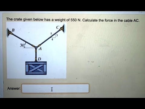 [Math] The crate given below has a weight of 550 N. Calculate the force in the cable AC 308 Answer:
