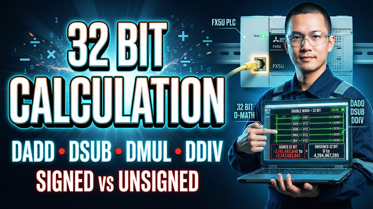 FX5U PLC | 32 Bit Integer Calculations | DADD, DSUB, DMUL, DDIV | Signed vs Unsigned