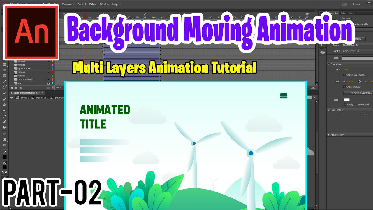 Vector Background Animation (Part-02) | Adobe Animate CC Tutorial | Multi Layers Animation