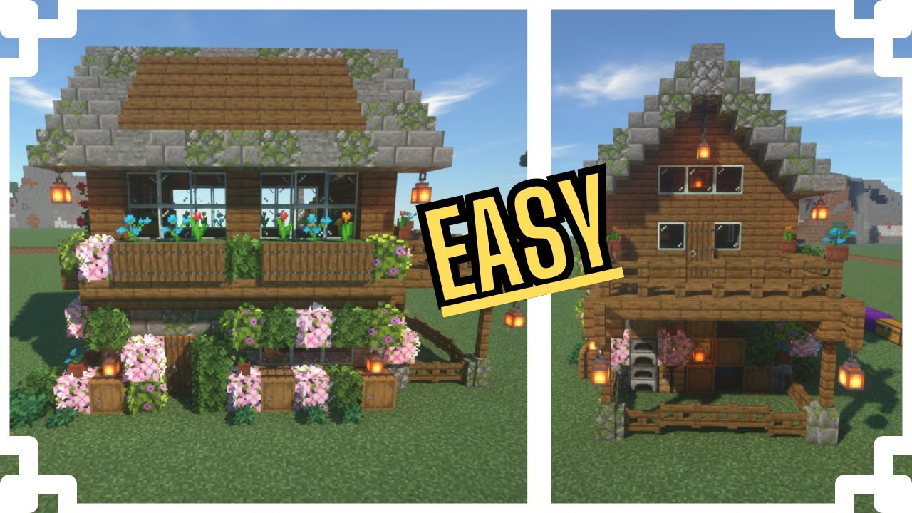 How To Build A Wood And Stone Two Story Starter House in Minecraft