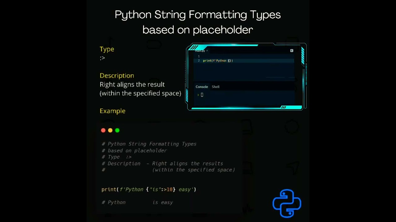 string formatting types based on placeholder | python tutorial | exp 4 #shorts #python #programming