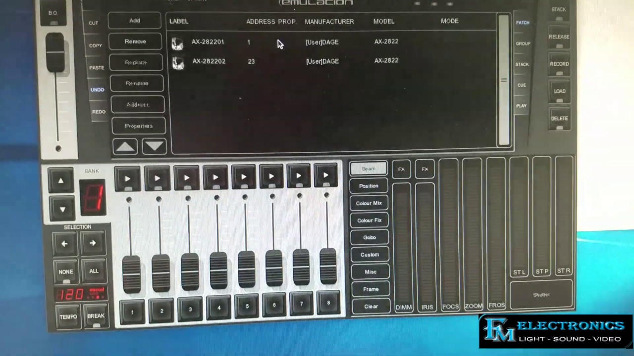 Elation eMulation cargando profiles