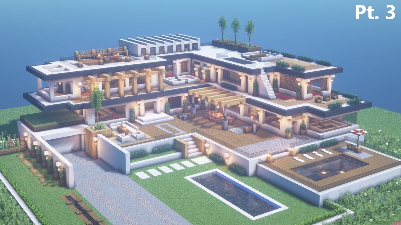 Minecraft: Modern Mega Mansion Tutorial Pt. 3 | Architecture Build (#11)