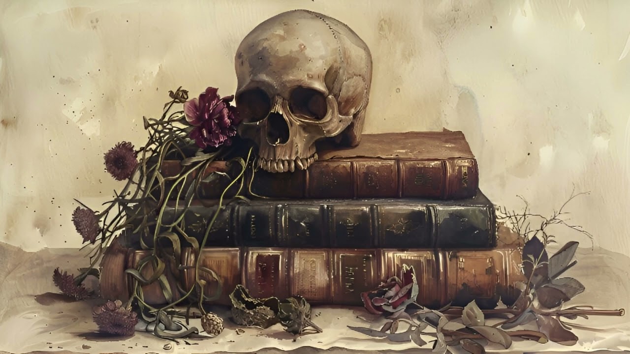 Skull & Wildflowers Screensaver | Watercolour TV Art | Book Background Wallpaper | Gothic TV Artwork