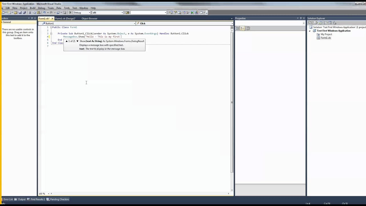 VB.NET - How to create your first Windows Application - Hello World