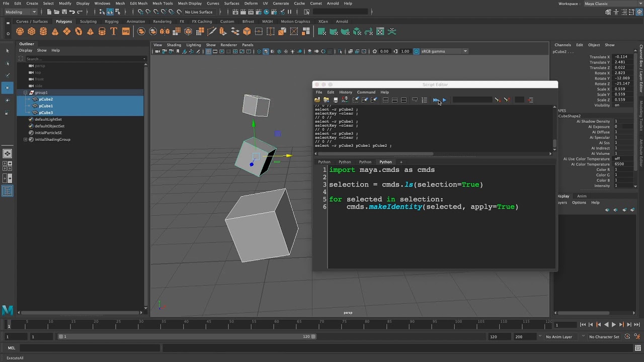 Maya python API: freeze transformations