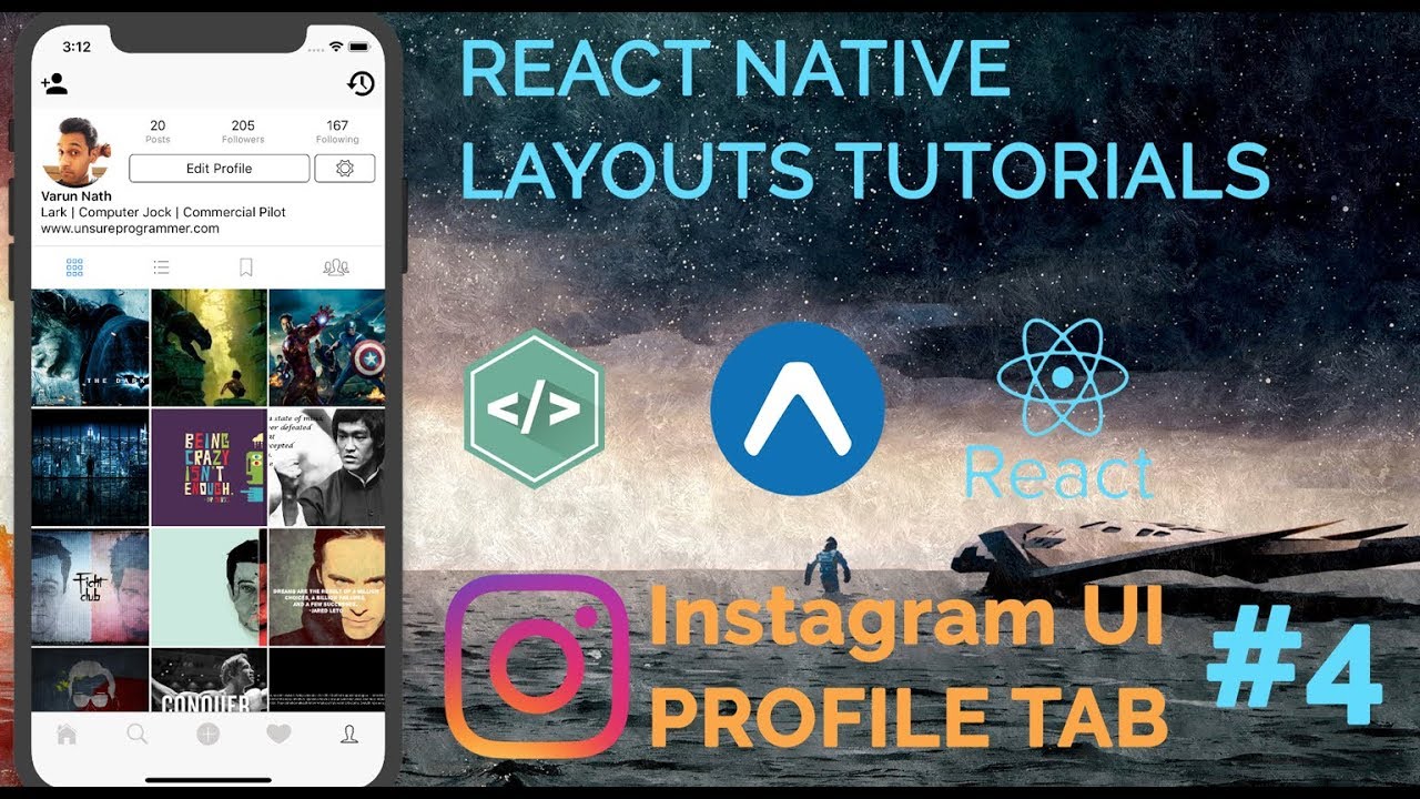 #4 Instagram UI Profile Tab Tutorial Part 1 | React Native(UI) Layout Series