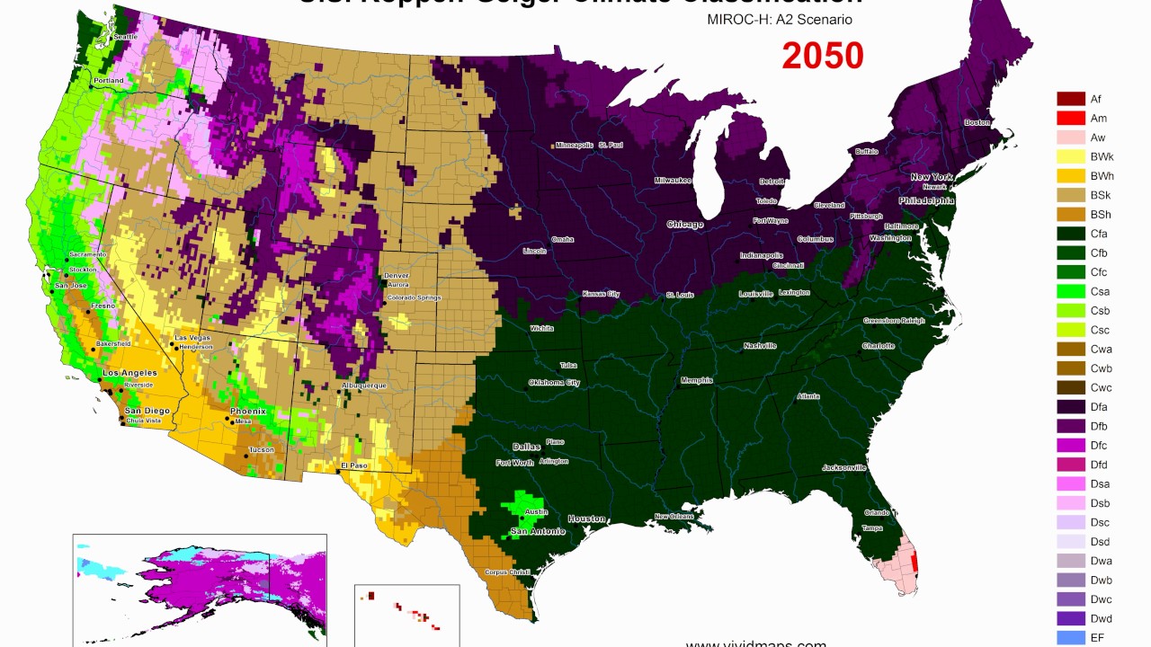 U.S. Koppen-Geiger climate classification (2000 - 2100) [MIROC-H: A2 Scenario]