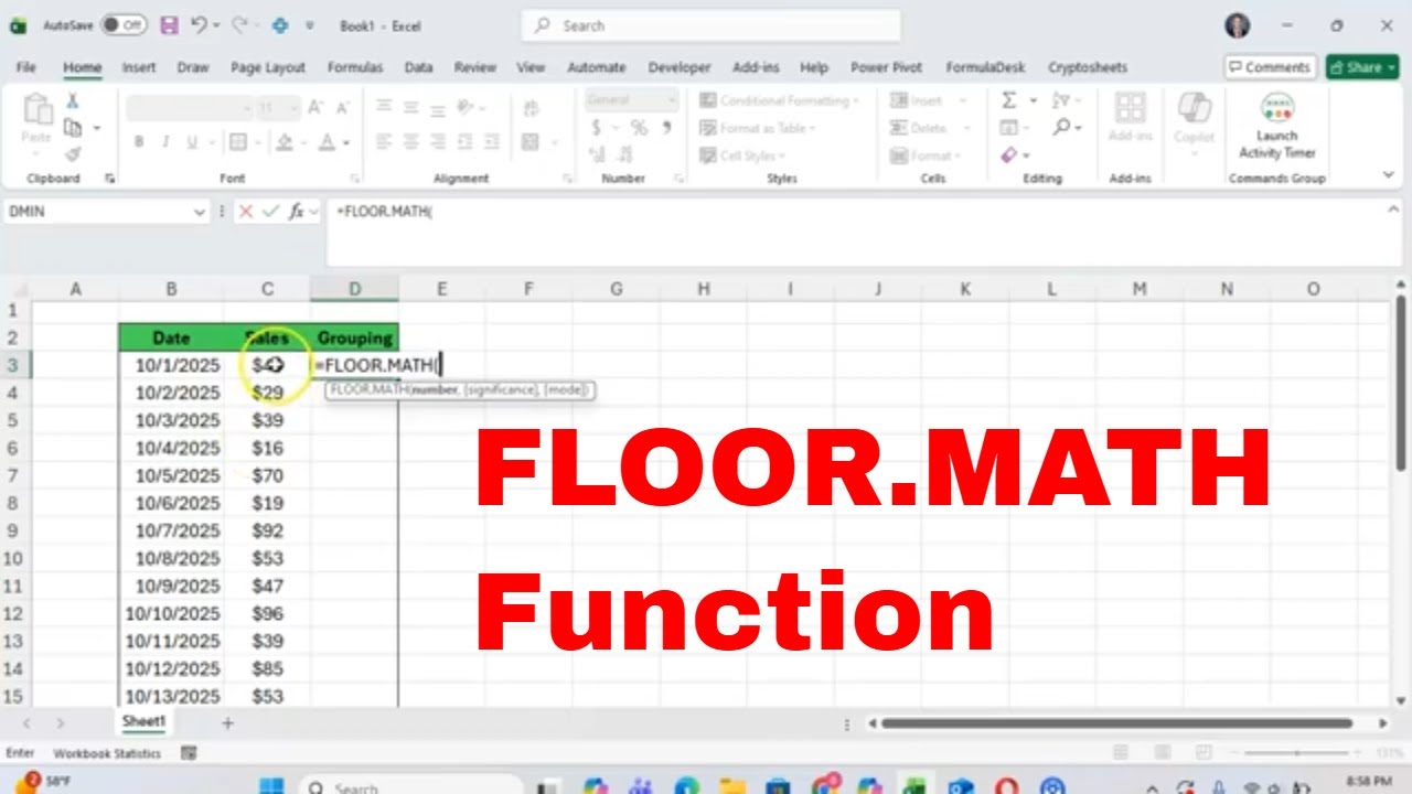 How to Use the FLOOR.MATH Function in Excel to Round Data to a Specific Interval! #tutorial #howto