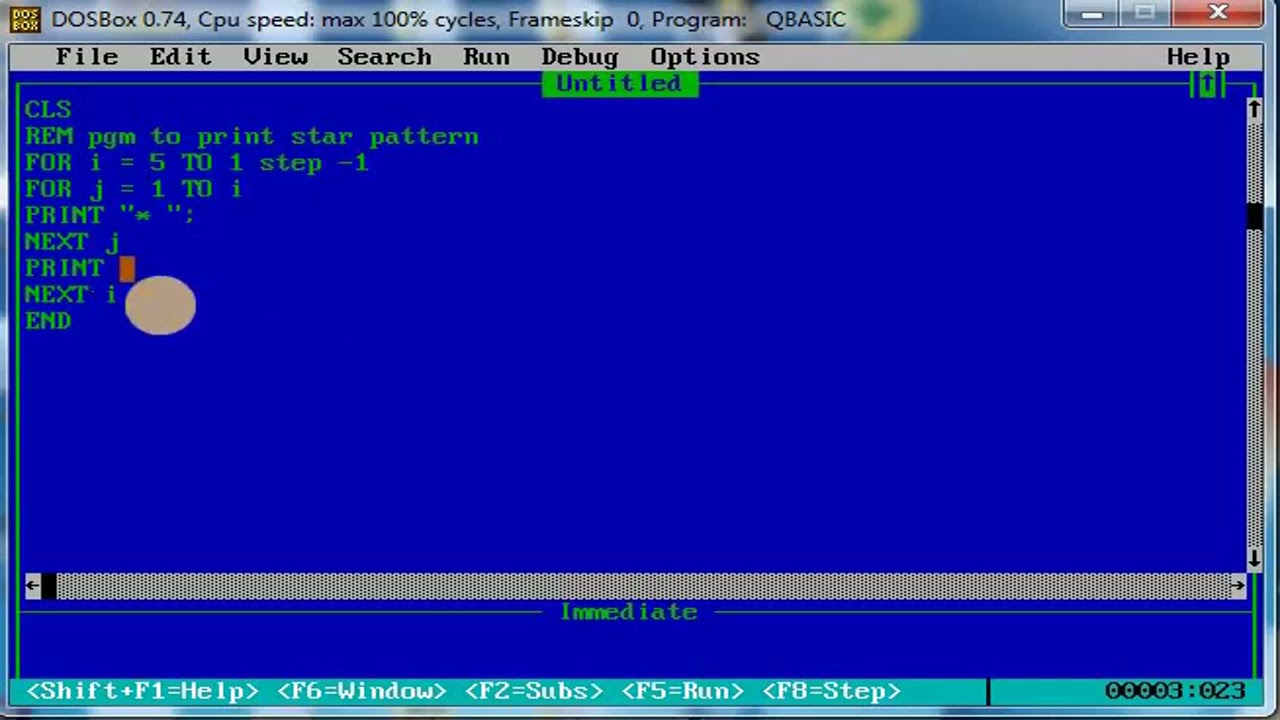 18.qbasic pgm to print star pattern.