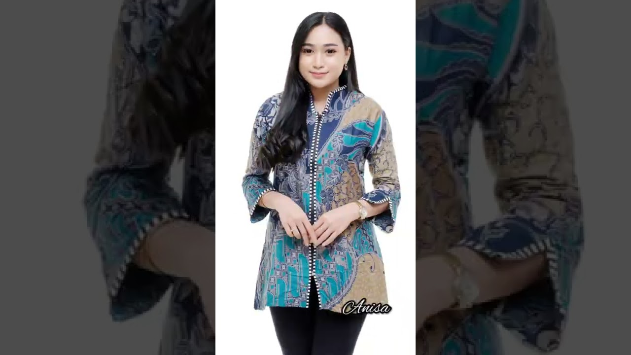 Baju Atasan Blouse Blus Batik Wanita Modern Jumbo Terbaru 2021 2022 Kekinian Kombinasi Kerja Kantor
