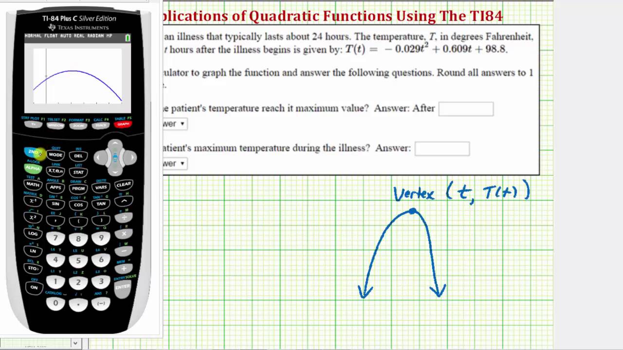 Ex: Quadratic Function Application -  Maximum Temperature Using the TI84