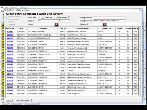 How to use your Order Entry Comment Search - MIS Accu-Tech