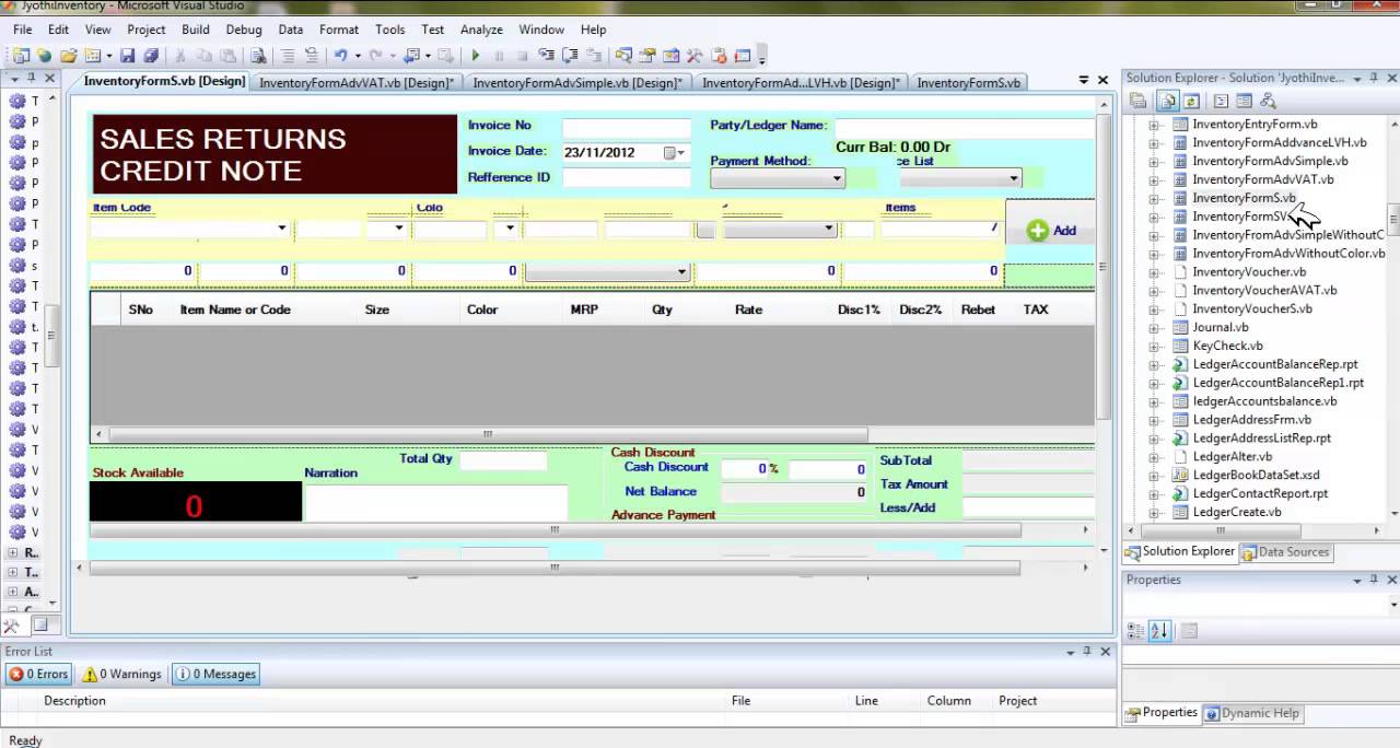 Inventory Source Code Sample in VB.NET