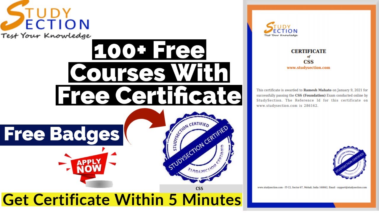 100+ Free Courses With Free Certificate | Free Badges | Free Certificate Course Online