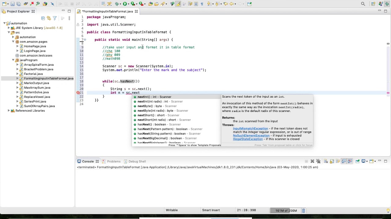 Java Program for printing String and numbers in table format