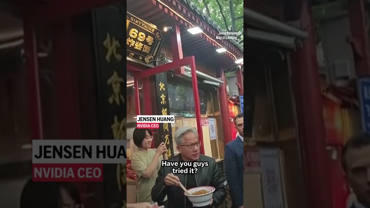 Nvidia CEO Jensen Huang eats noodles on the streets of Beijing