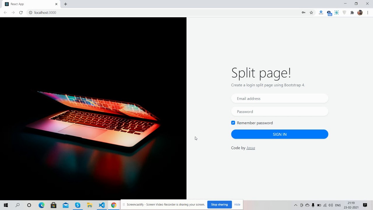 Reactjs Bootstrap 4 Responsive Login Page