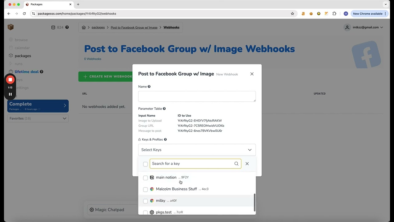 Create a new Webhook for your Packages