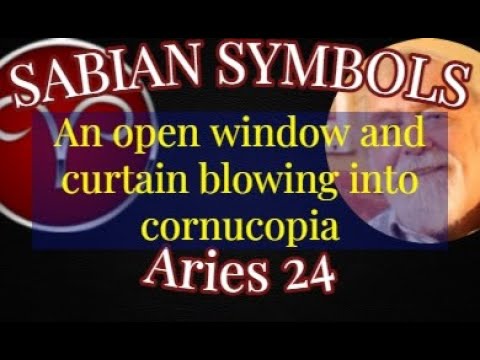 ARIES 24: An open window and a net curtain blowing into a cornucopia (Sabian Symbols)
