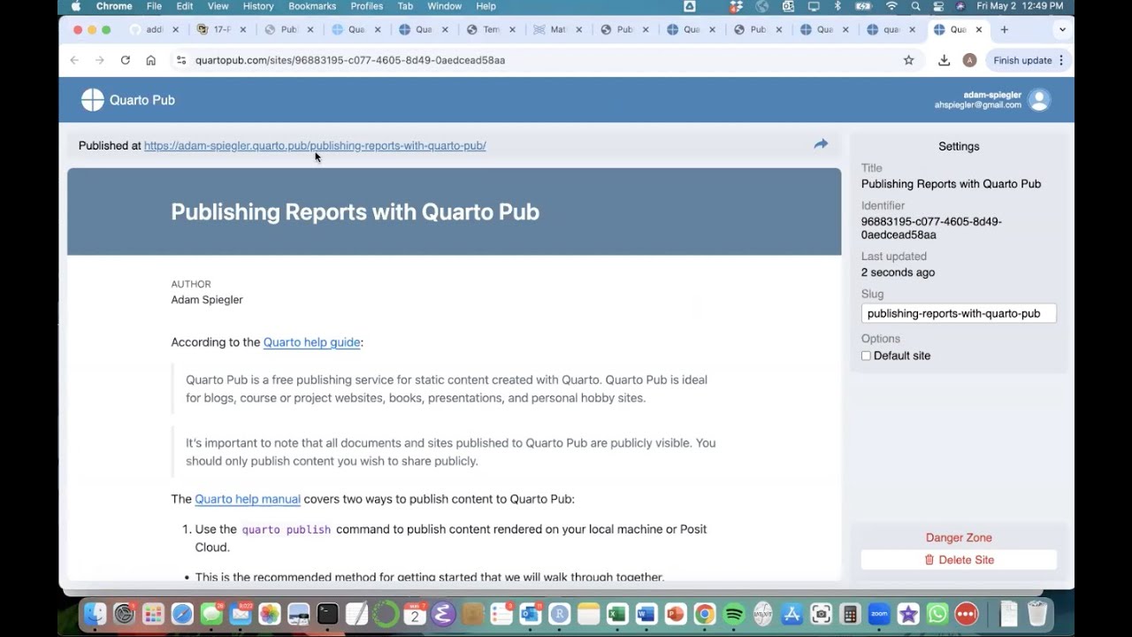 Publishing a Report to Quarto Pub