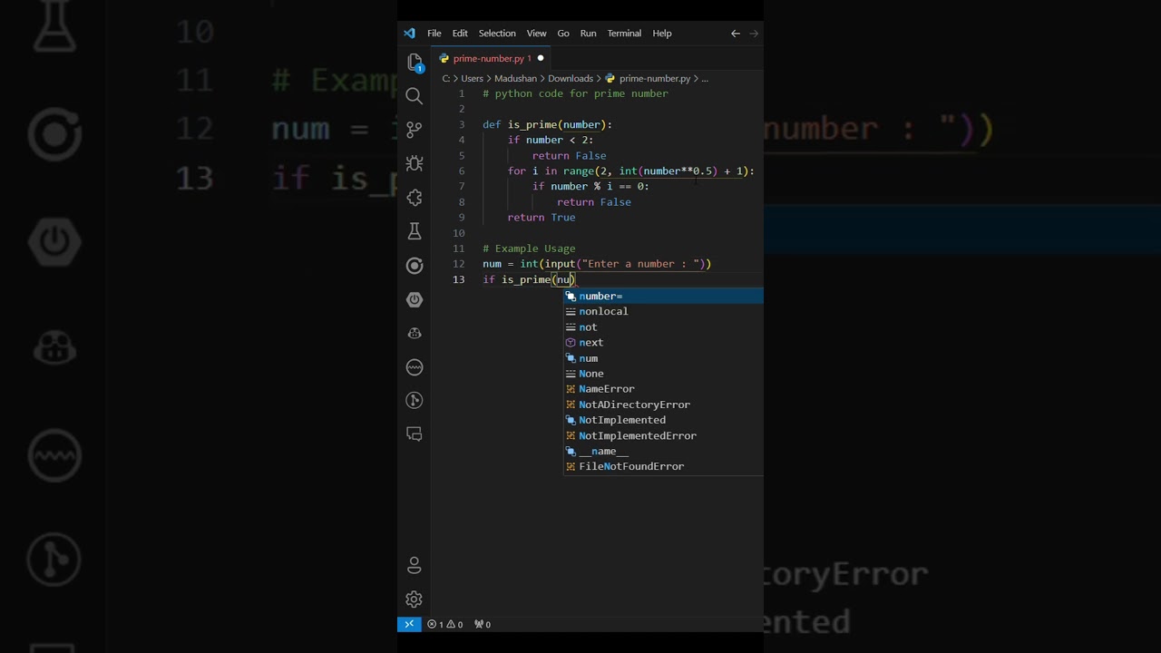 Python Code for Prime Number Check #shorts