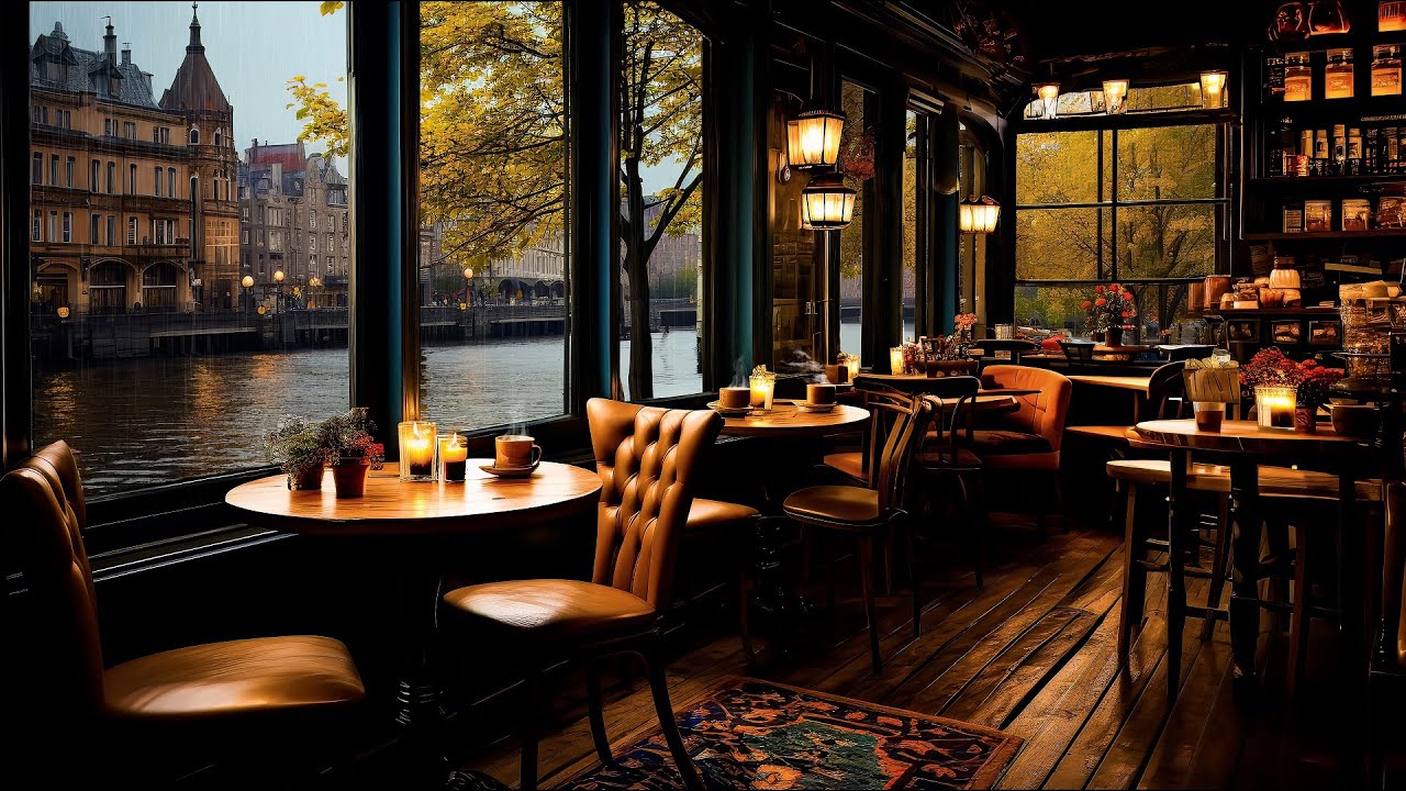 Slow Smooth Piano Jazz Music In 4K Luxury Cozy Coffee Shop For Work, Study, Relaxation and Sleeping