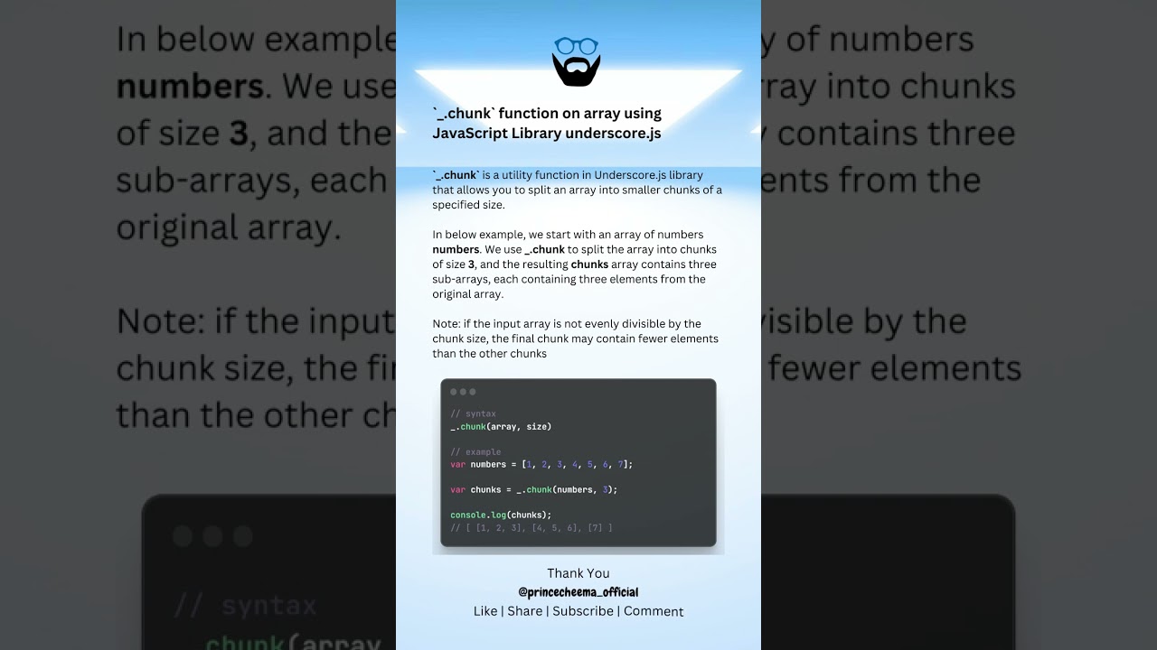 `_.chunk` function on array using JavaScript Library underscore.js ( #shorts )