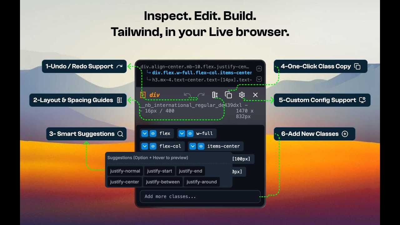 Fastest way to work with Tailwindcss - Inspect, edit, search & preview changes, in your browser