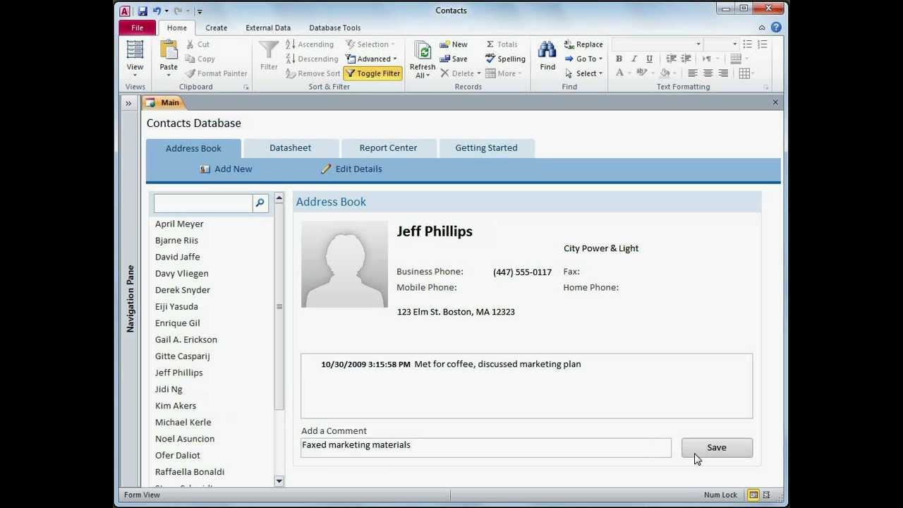In Access: Use the Contacts Web Database template