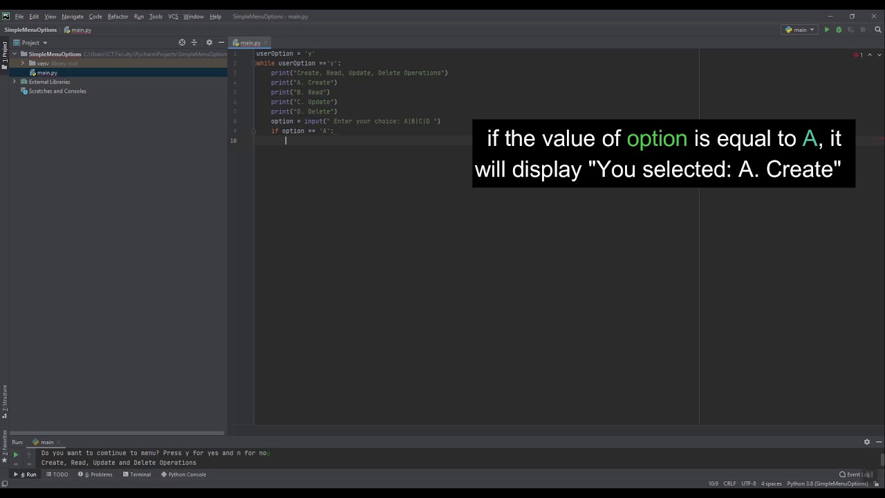 Python Tutorial : Create a simple menu