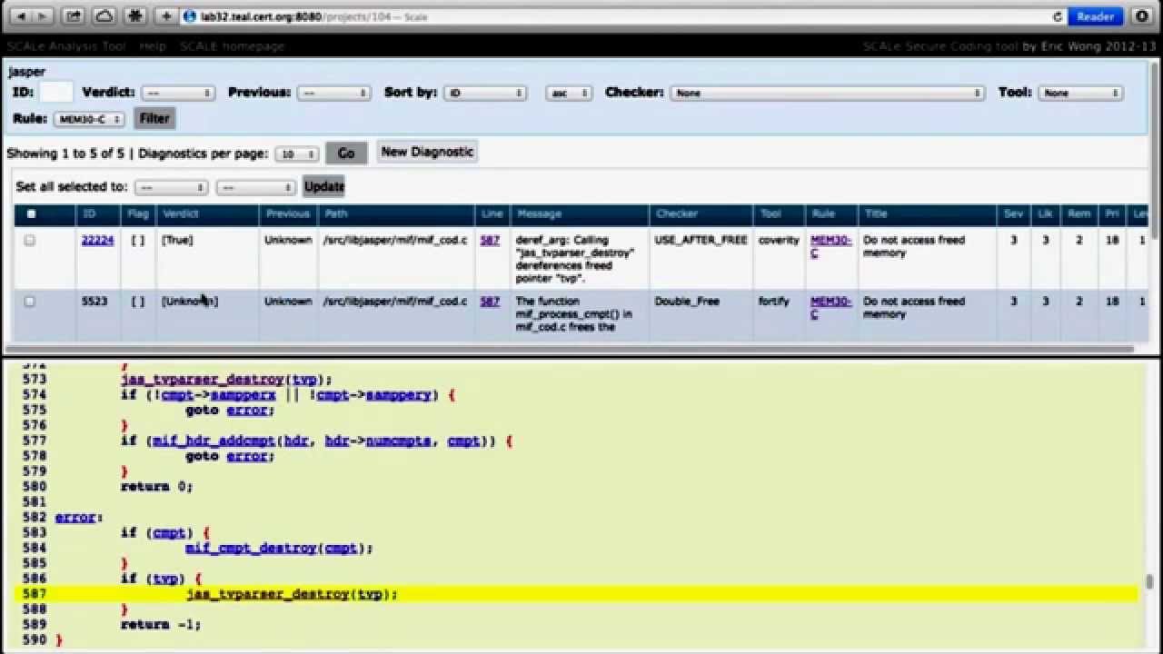 Source Code Analysis Laboratory (SCALe) Demo: Audit Freed Memory