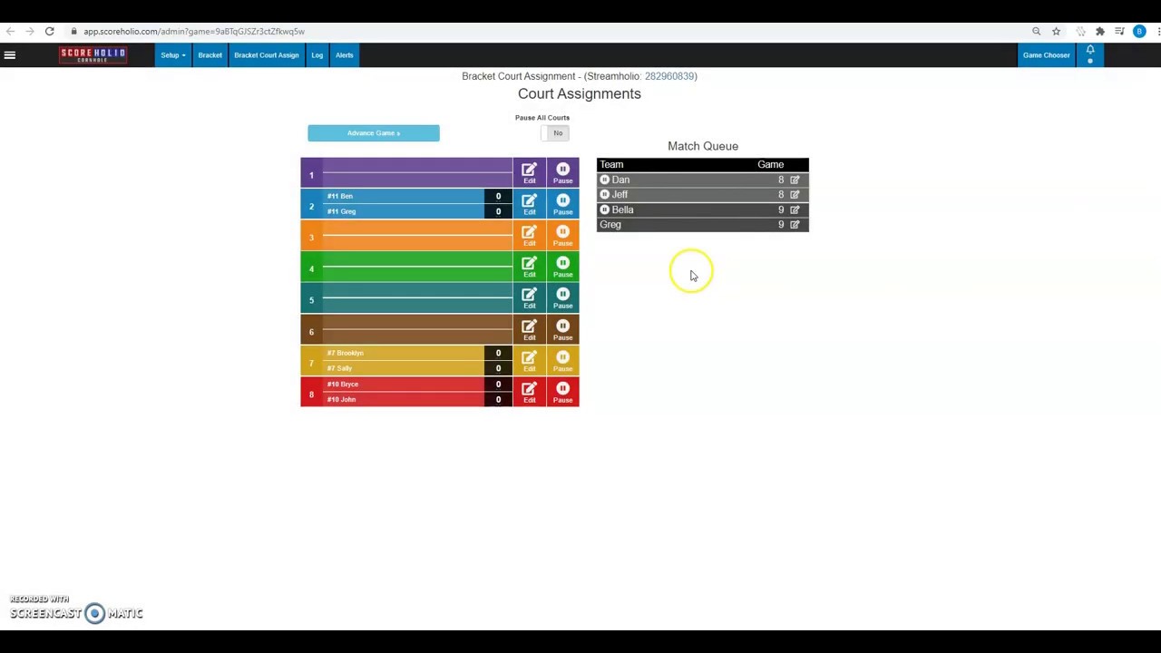 Scoreholio Bracket Control Tab