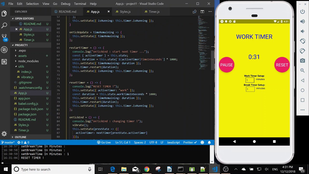 cs50 project1 React Native Pomodoro Timer demo