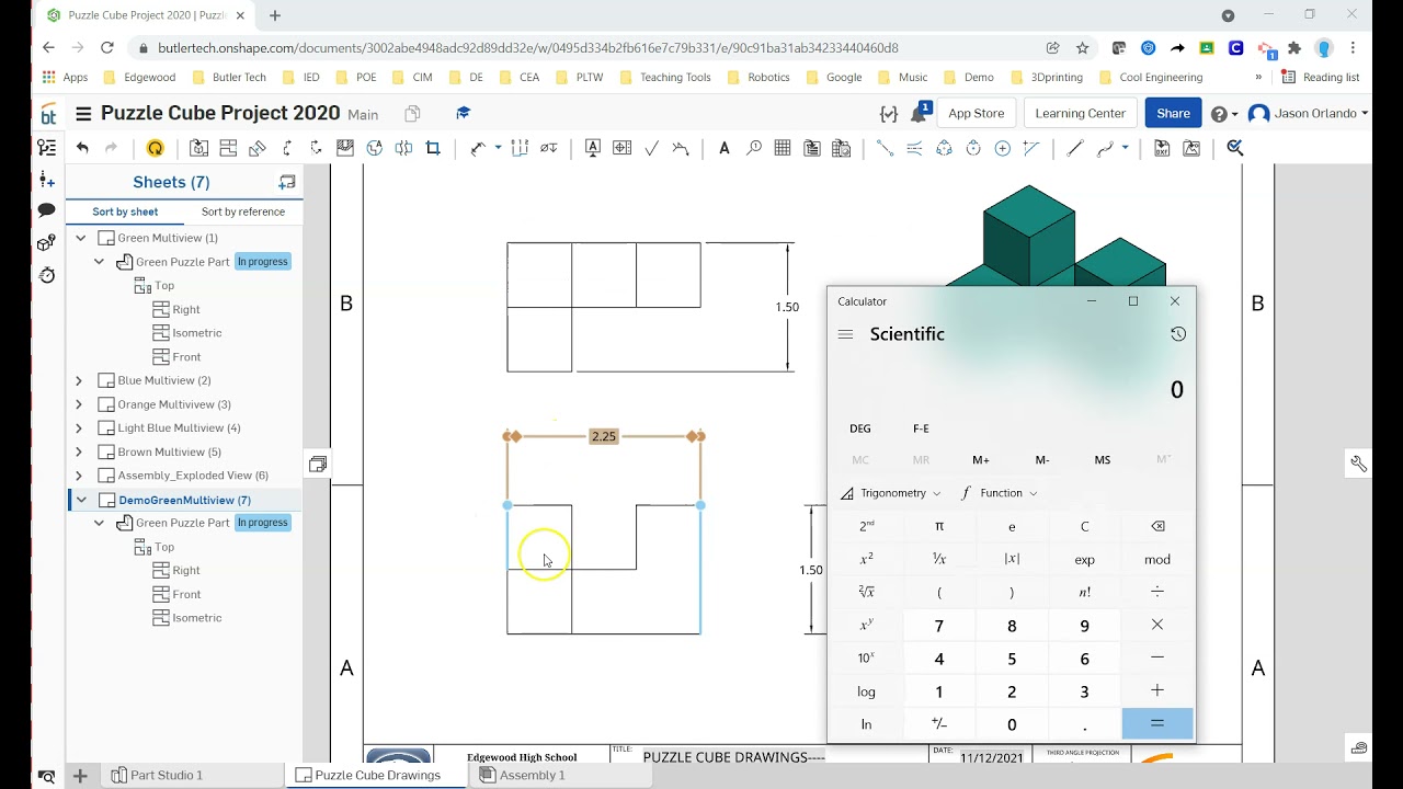 Multiview Drawing Onshape Puzzle Cube