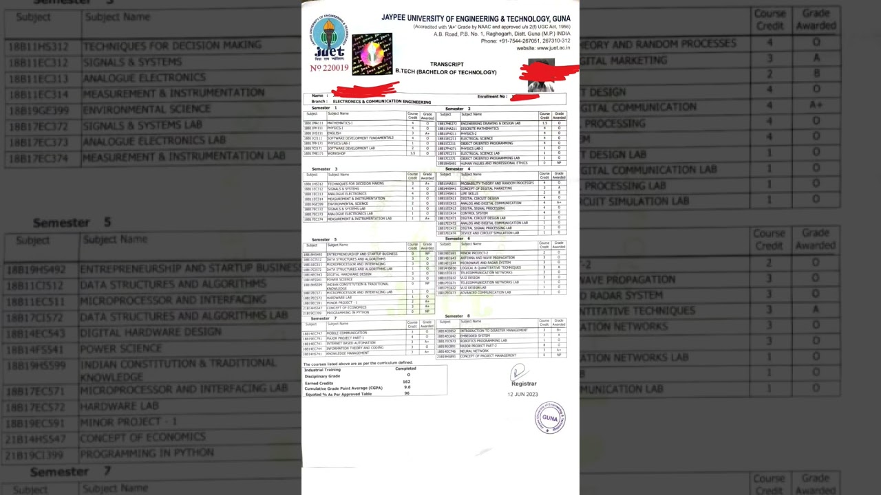 BTech transcript #marksheet #transcript