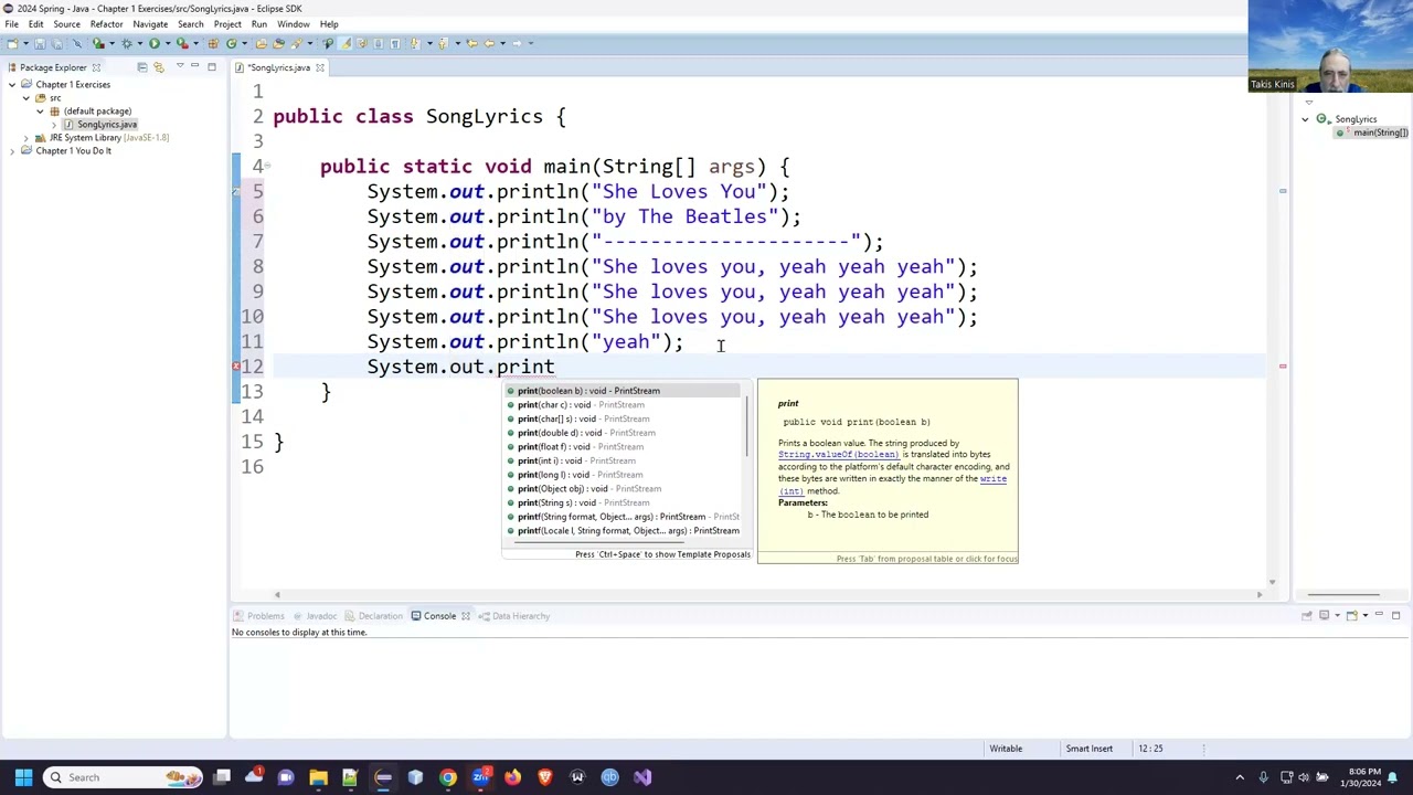 Java Programming 1 -  Chapter 1 Exercises  - Spring 2024