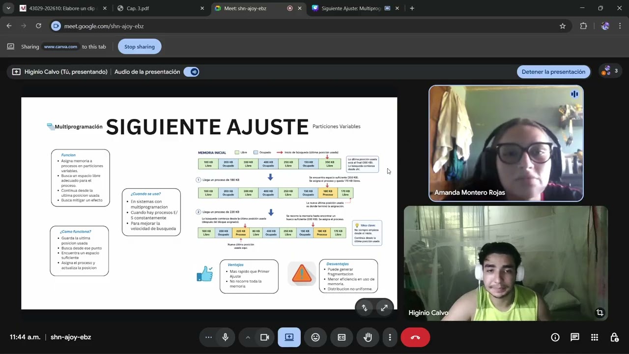 Multiprogramación con particiones variables: Siguiente ajuste