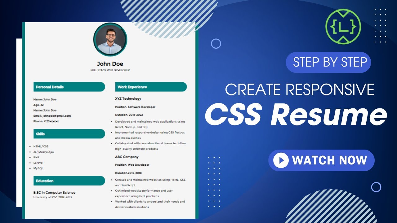 Create Responsive Resume Website with HTML CSS | CSS Resume |  Website Design CSS Flexbox