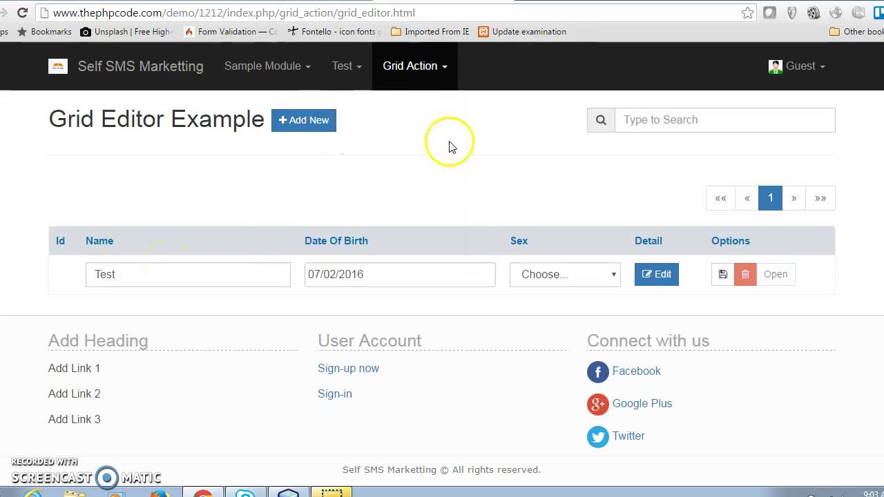 Generating CodeIgniter grid editor using PHP Code Generator