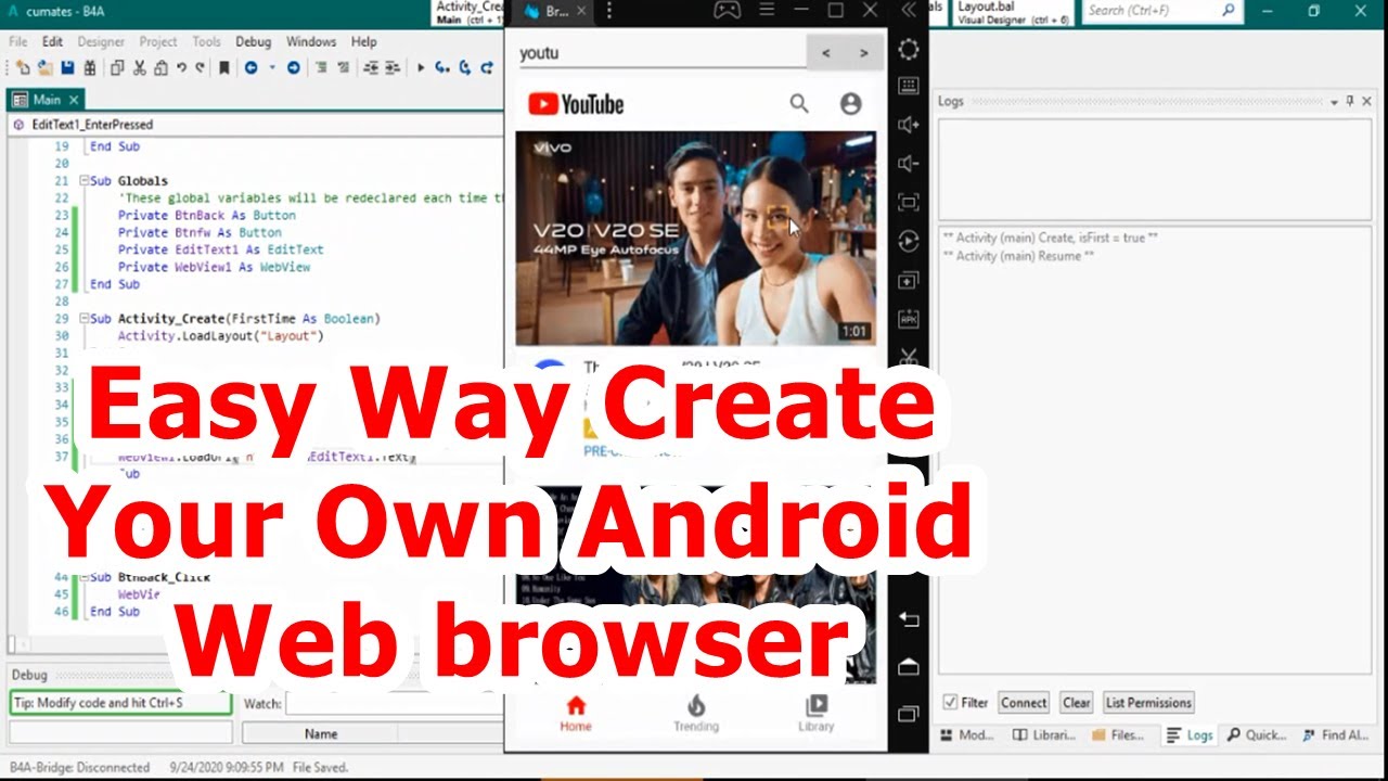 Easy Way! Create Web browser android app (b4a Tutorial)
