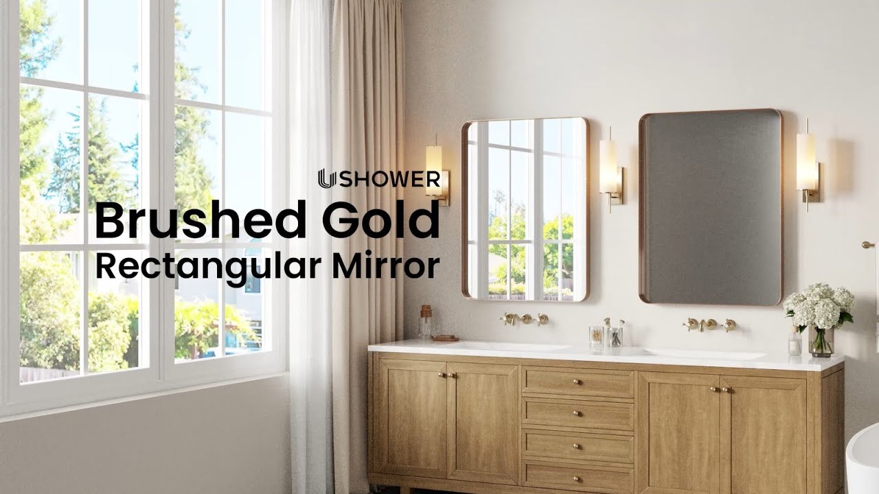 USHOWER Gold Rectangular Mirrors | Modern Elegance for Every Bathroom