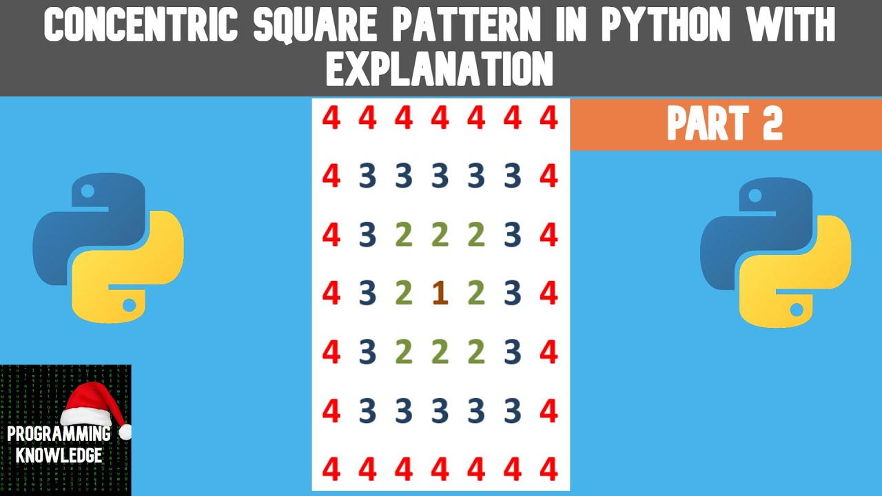 Concentric square pattern in Python with explanation part 2 || #ProgrammingKnowledge