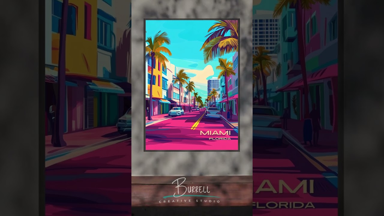 Miami Florida Ocean Drive Travel Poster & Wall Art Poster Print